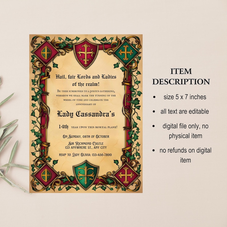 Medieval Party Invite, Medieval Invite, Medieval Renaissance Invitation ...