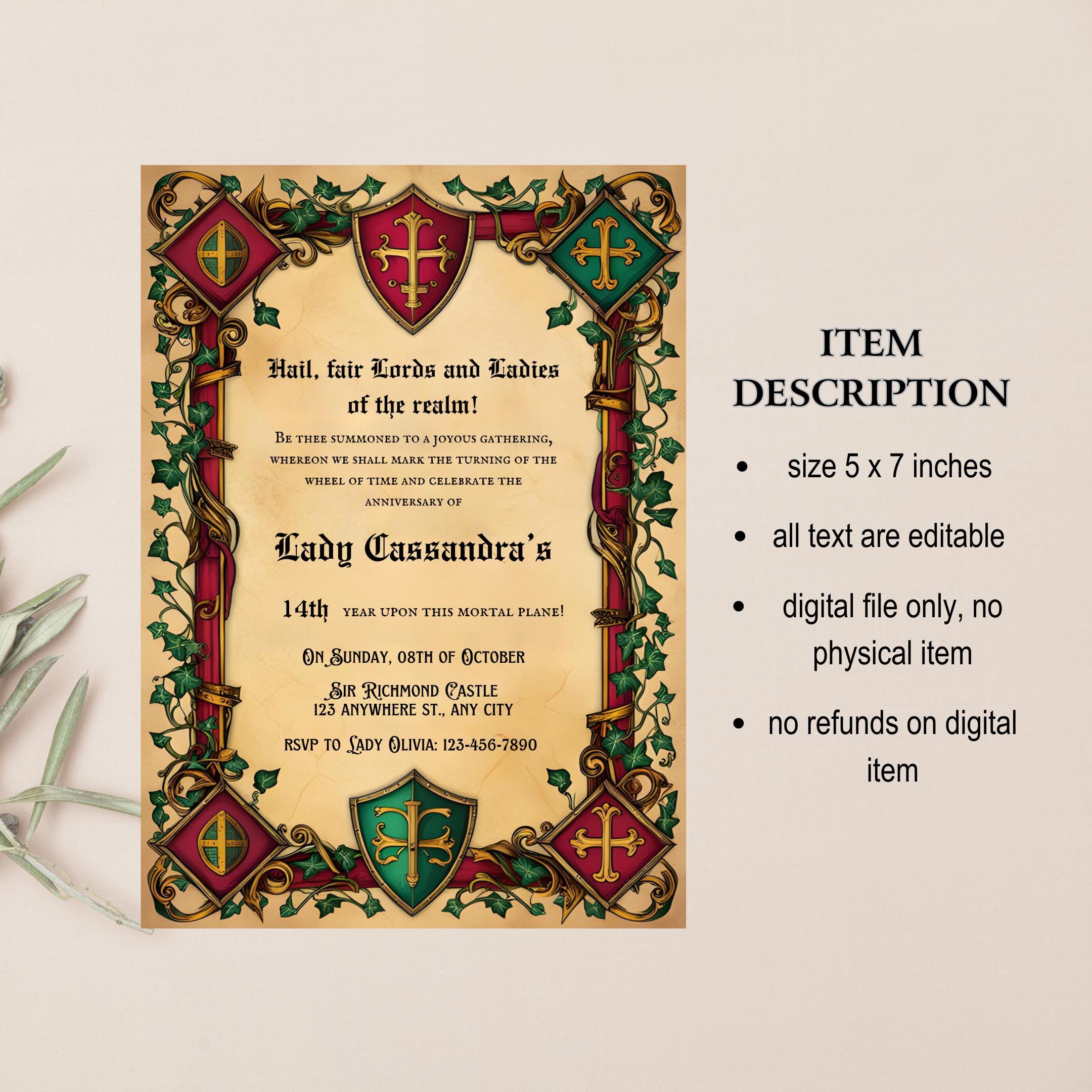 Medieval Party Invite, Medieval Invite, Medieval Renaissance Invitation ...