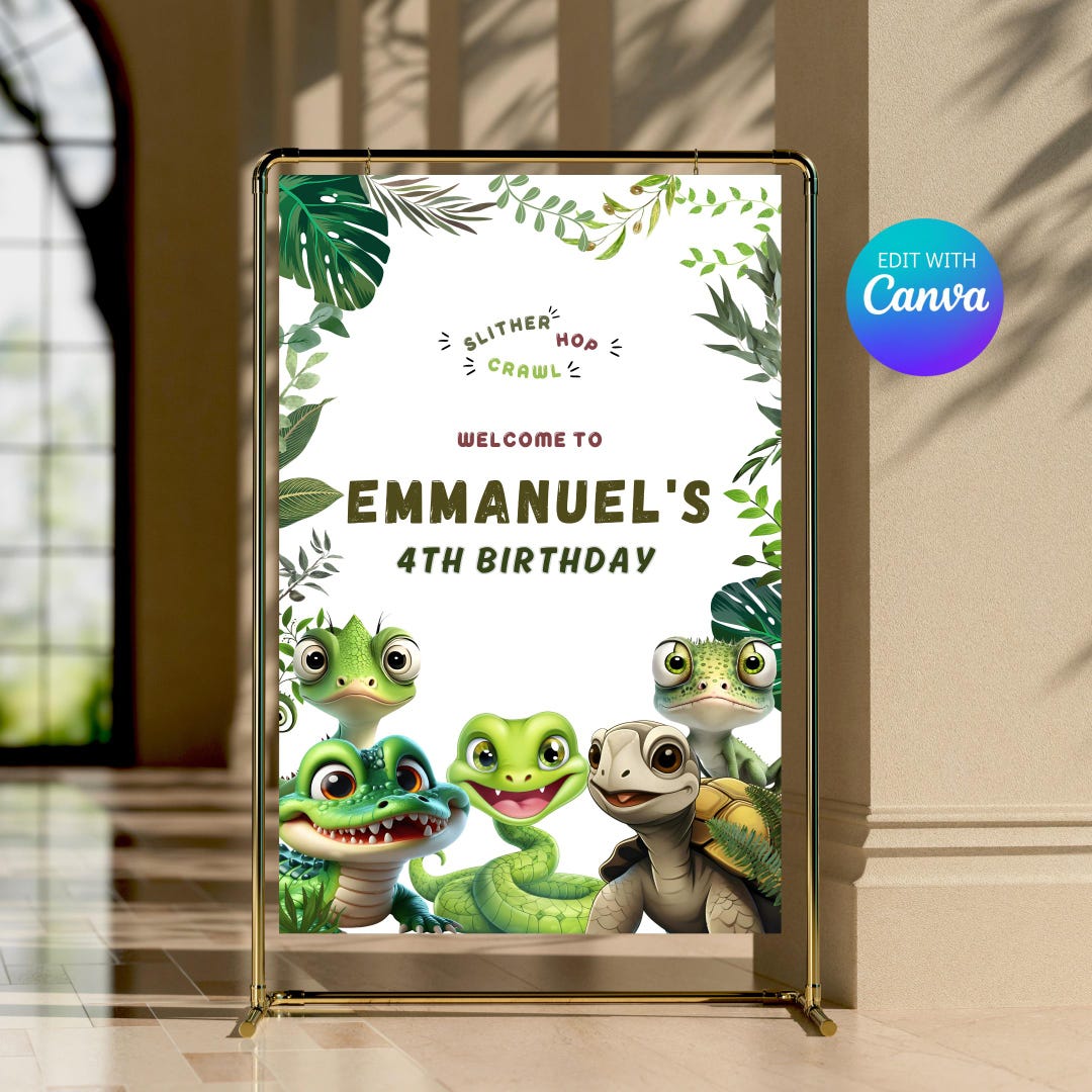 Reptile Birthday Welcome Sign, Lizard Welcome Sign, Snake Welcome Sign ...