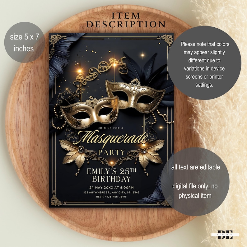 Masquerade Ball Invite, Masquerade Invitation, Masquerade Ball Editable ...