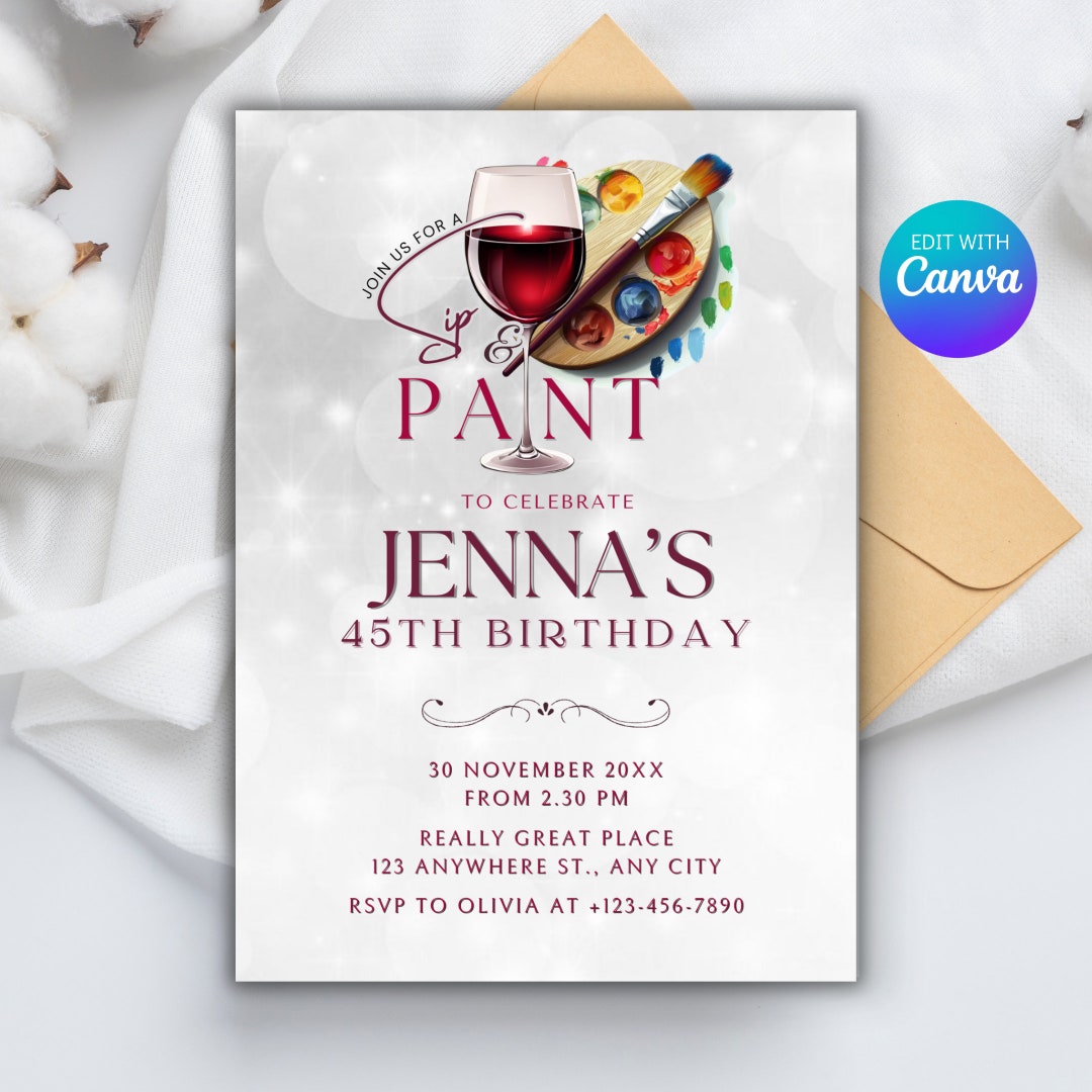 Sip and Paint Invite Editable Template - Paint and Sip Invite Party ...
