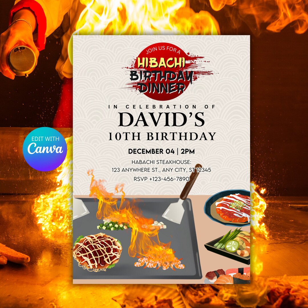 Hibachi Invitation Hibachi Party Hibachi Dinner Party Invitation ...