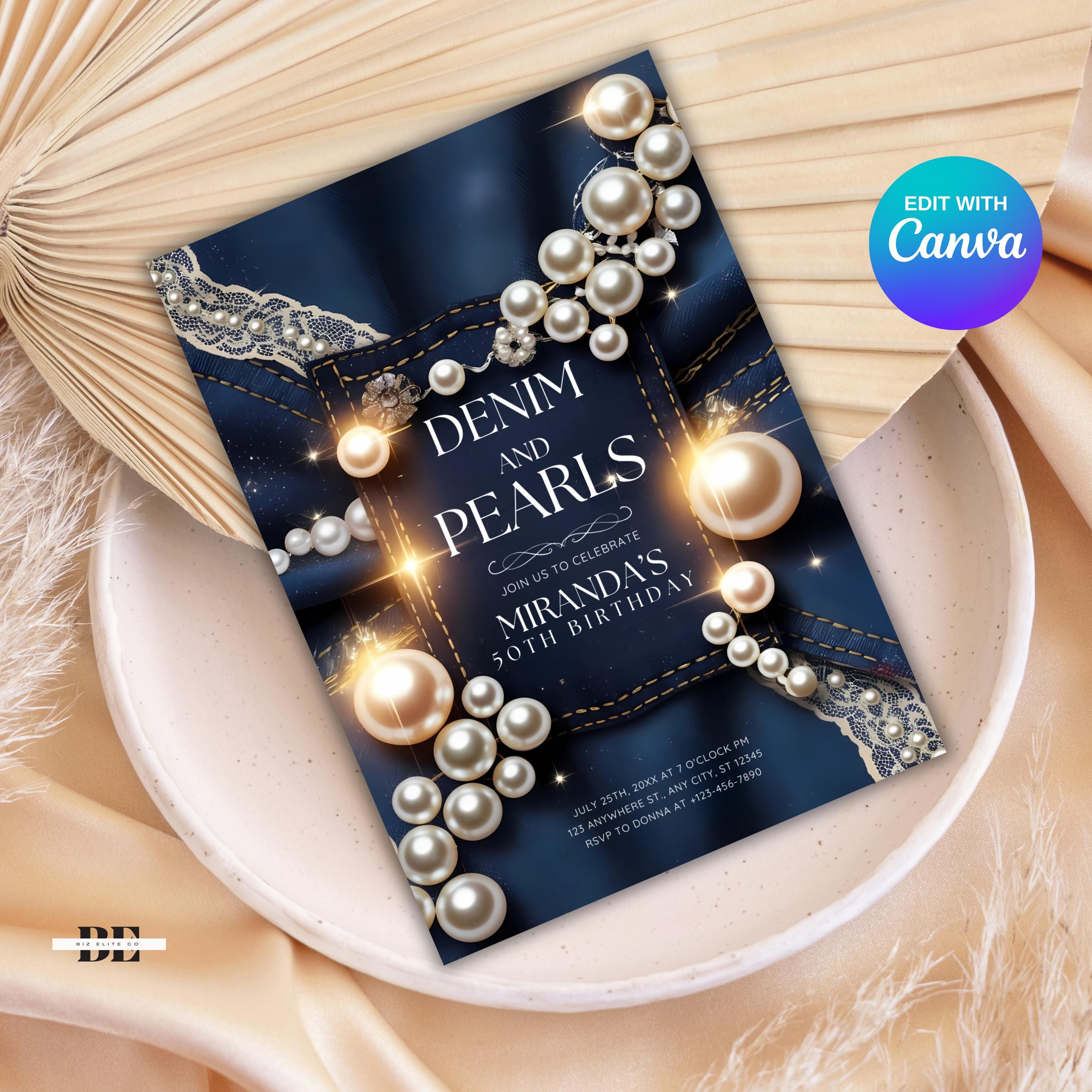 Denim and Pearls Invite, Denim and Diamond Invite, Denim Invitation ...