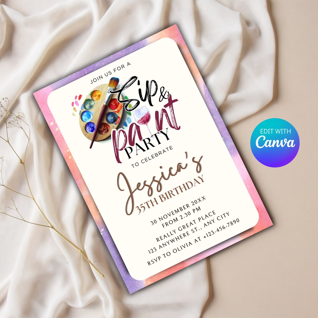 Sip and Paint Invite Editable Template Paint and Sip Invite Party ...