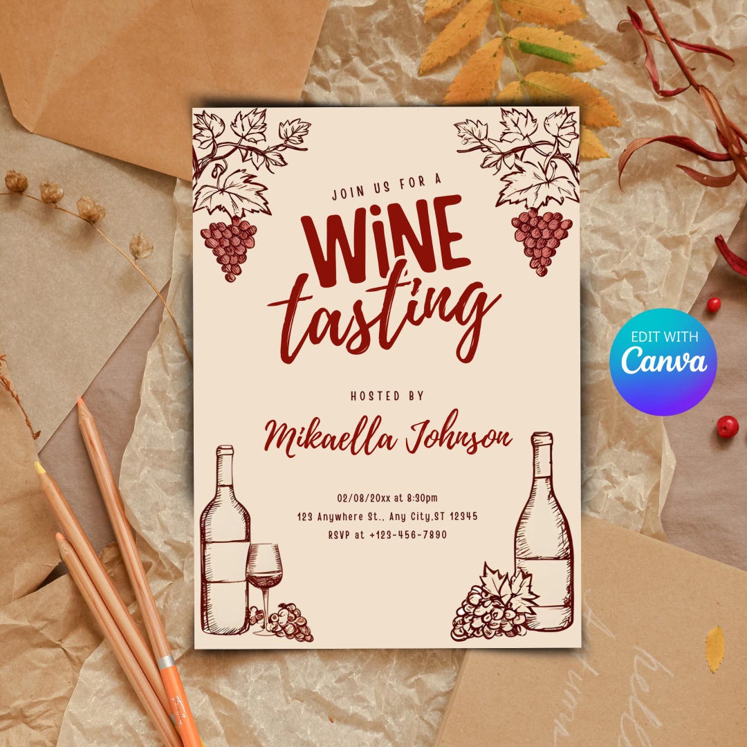 Wine Tasting Invitation Template Printable Party Invite for Wine ...