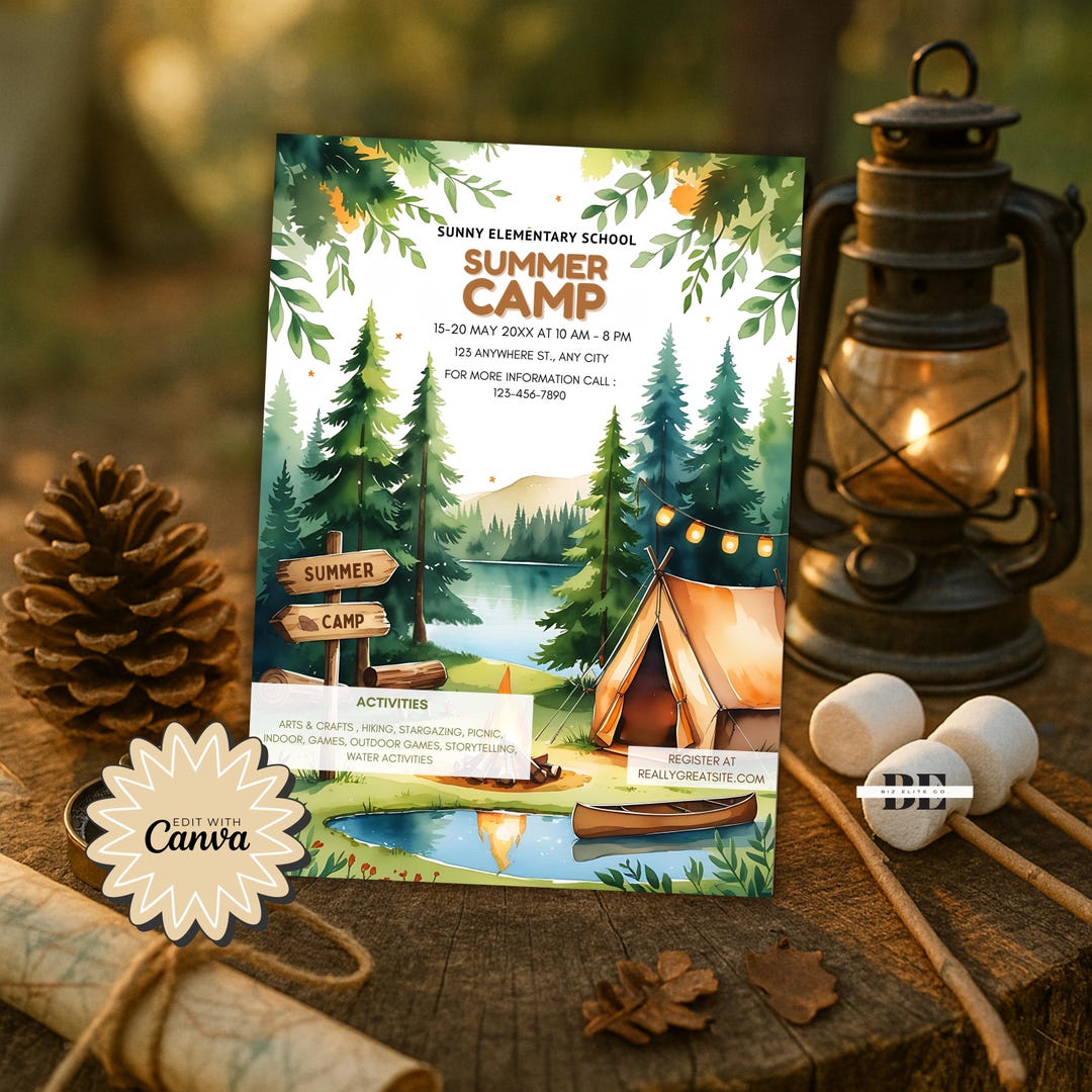 Summer Camp Flyer, Summer Camp Flyer Template, Camping Pamphlet ...