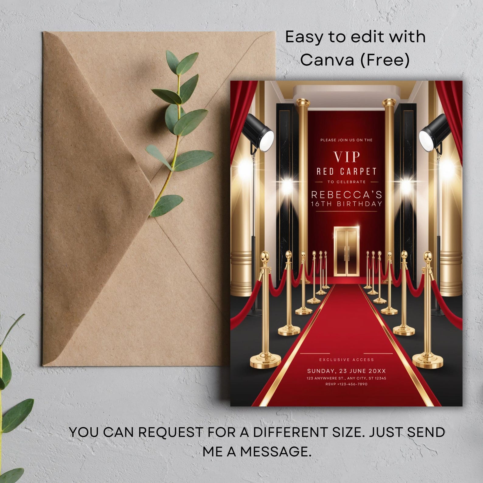 Red Carpet Invite, Red Carpet Birthday Invitation, Hollywood Theme ...