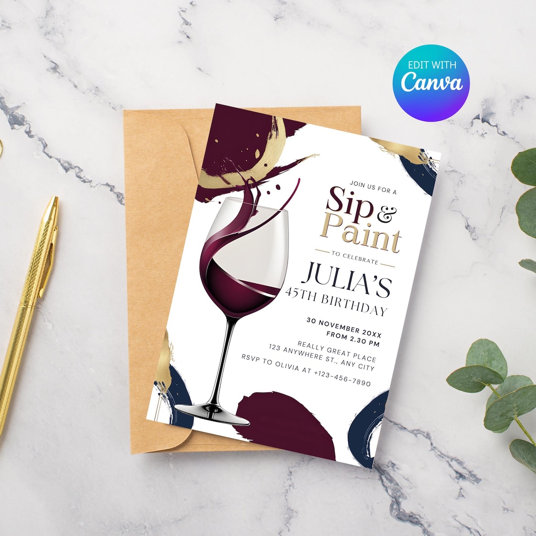 Sip and Paint Invite Editable Template - Paint and Sip Invite Party ...