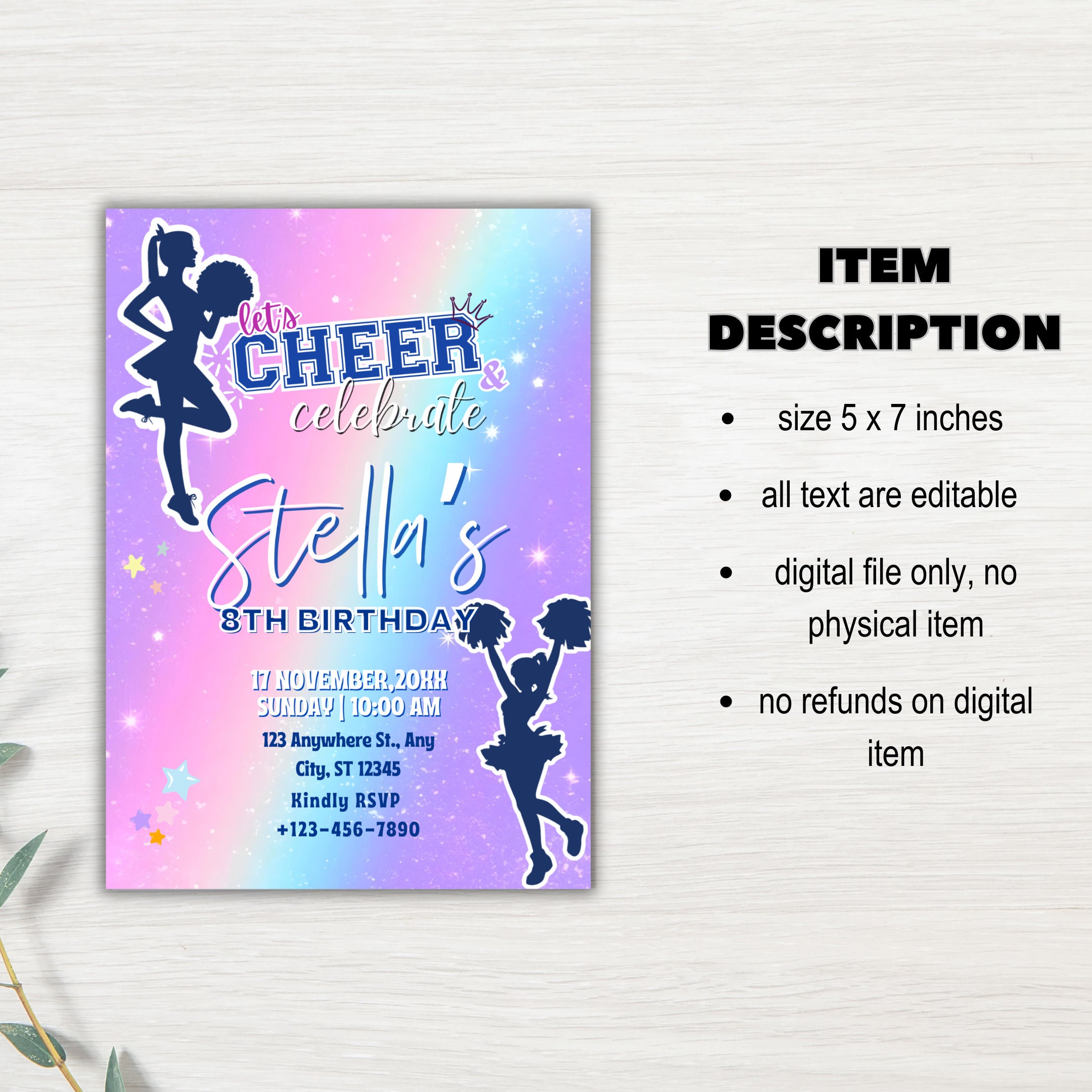 Cheerleader Birthday Invitation Cheerleader Invitation Cheerleader ...