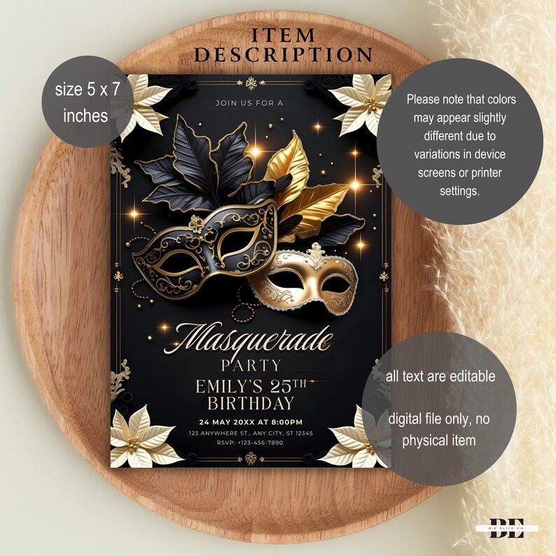 Masquerade Ball Invite, Masquerade Invitation, Masquerade Ball Editable ...