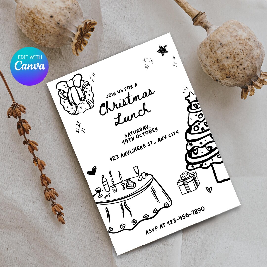 Editable Christmas Luncheon Invitation Santa Hat Invite, Xmas Lunch or ...