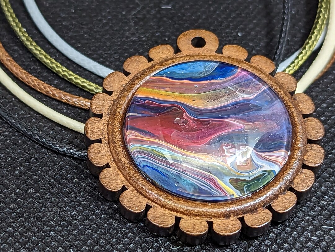 Unique Fluid Art Acrylic Pour Necklace Blue and Red Swirls - Etsy