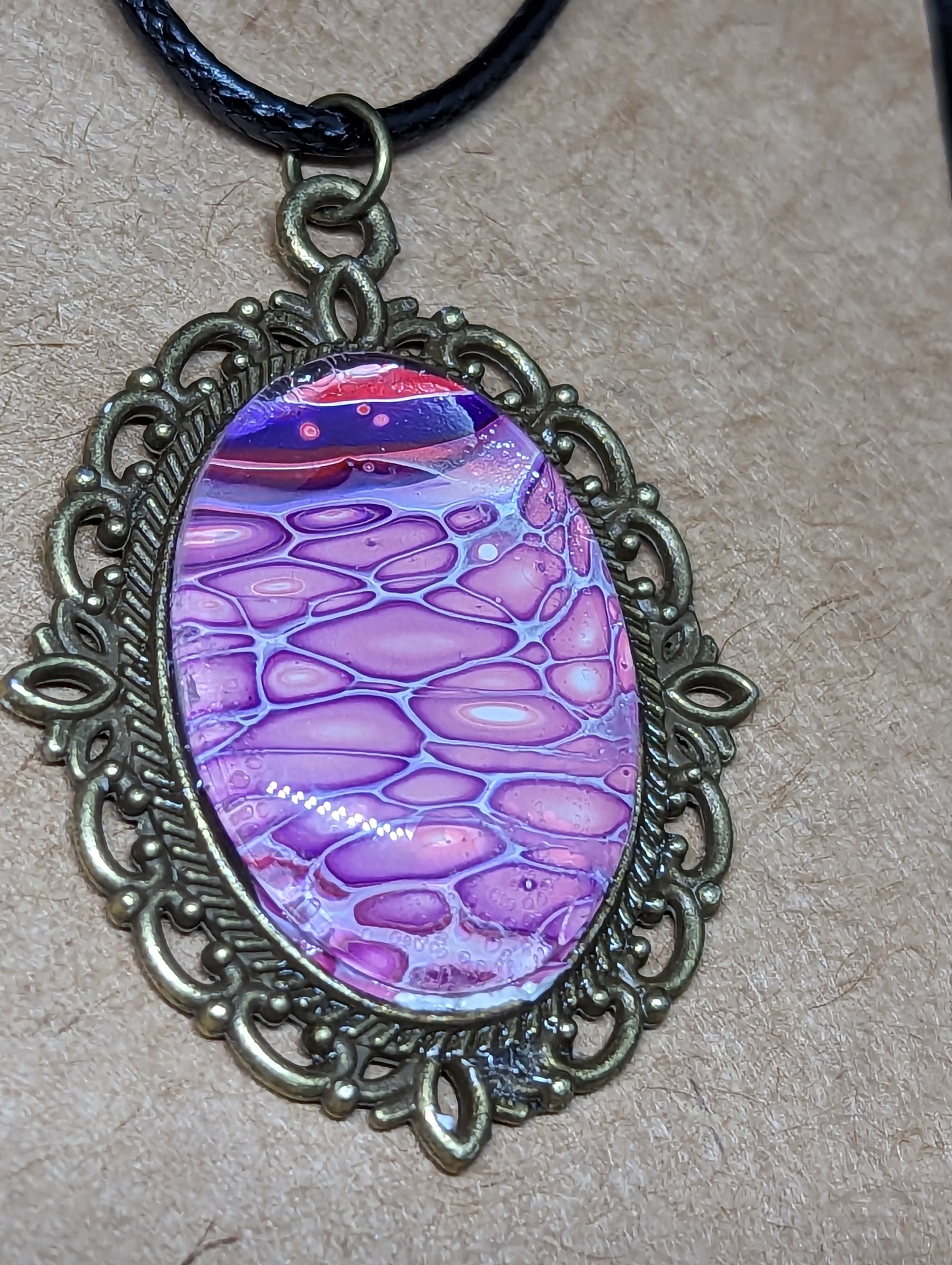 Unique Fluid Art Acrylic Pour Oval Pendant Necklace Pink and - Etsy