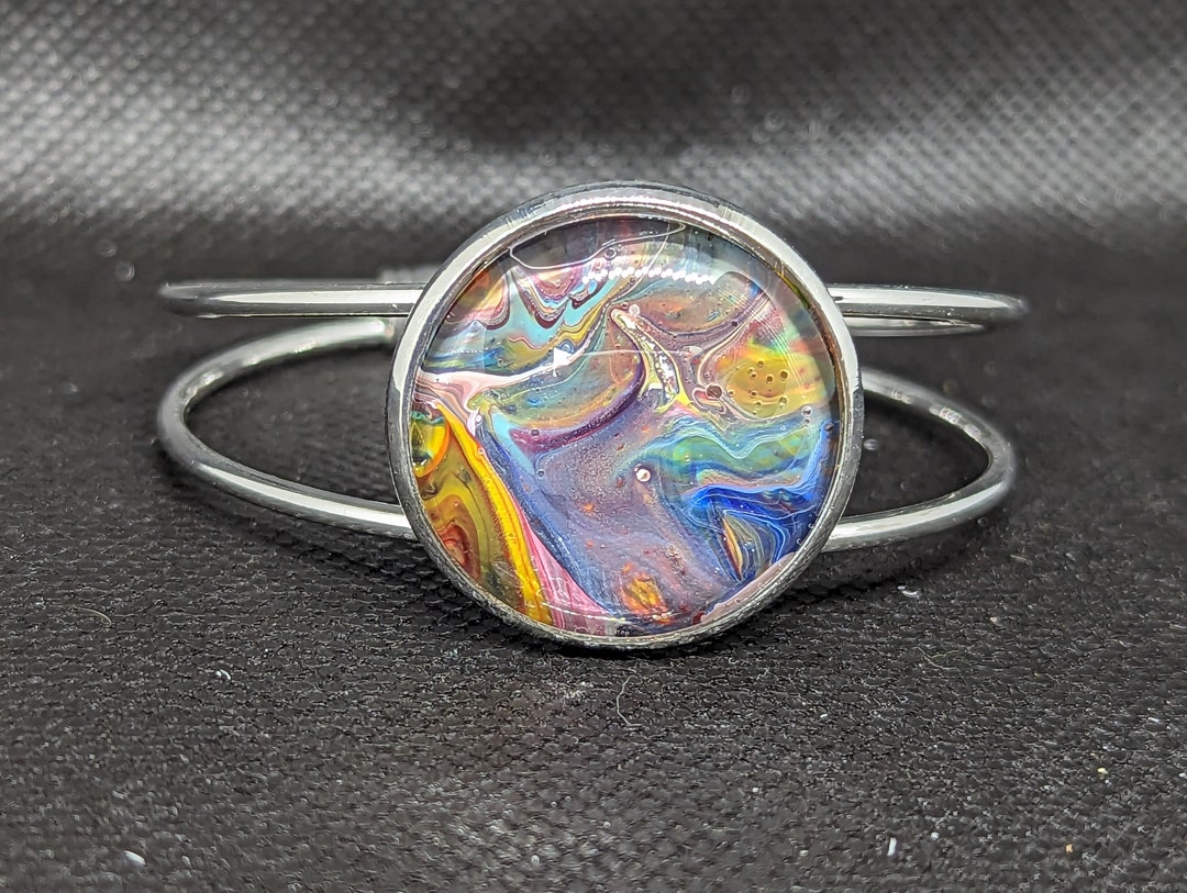 Silver Bracelet With Unique and One-of-a-kind Fluid Art - Etsy