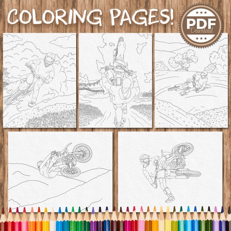 Dirt Bike Coloring Pages for Kids & Adults, Motocross Riders, Real ...