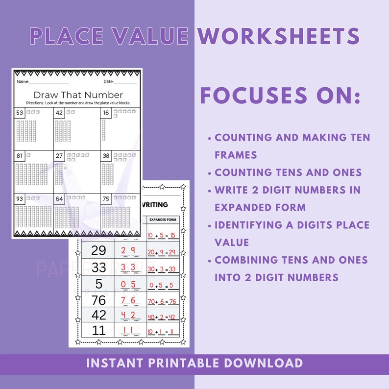 1st Grade Place Value Worksheets Bundle, Tens Ones, Comparing Numbers ...