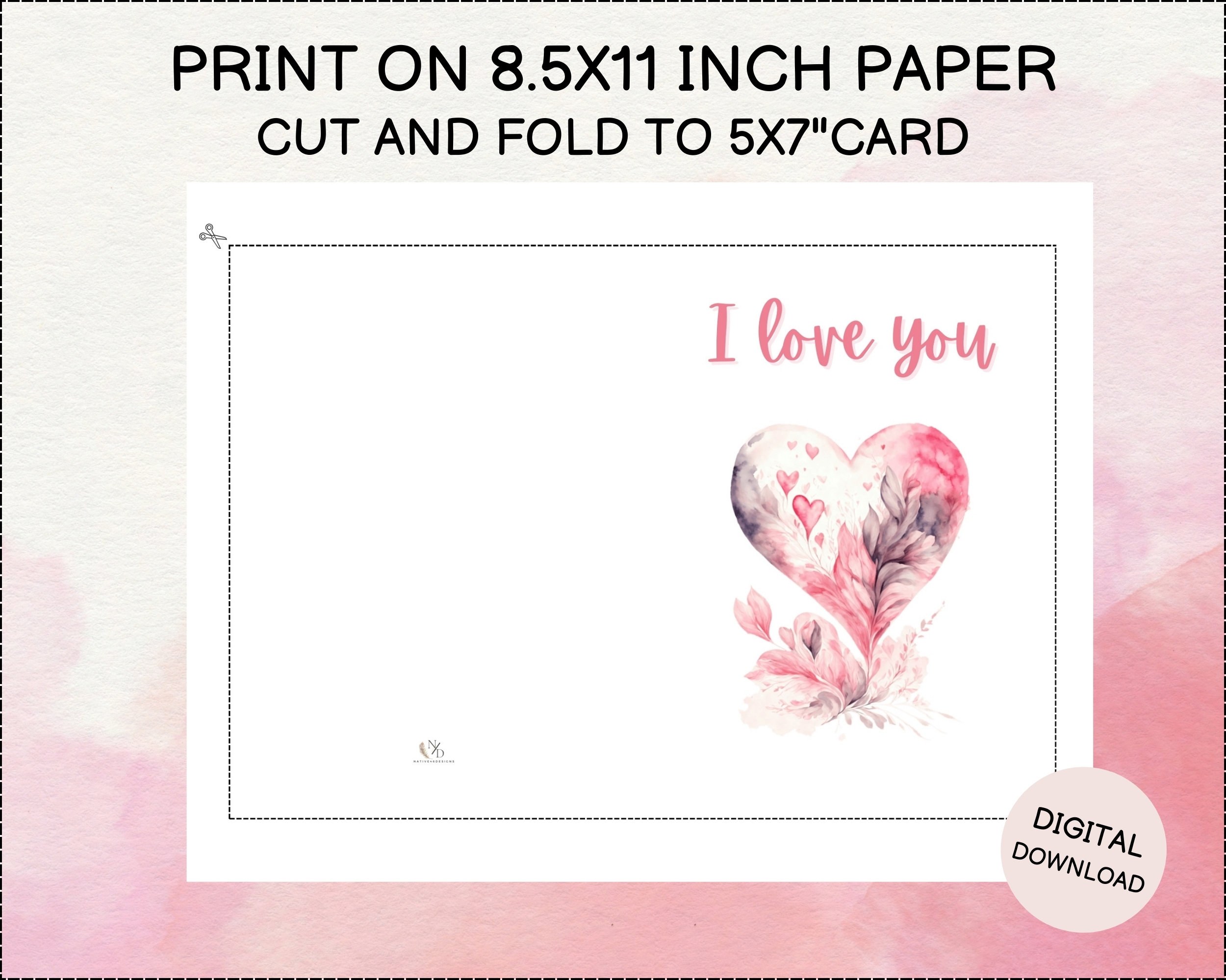 Printable Valentine's Day Card Instant Download, 'I Love You' - Etsy