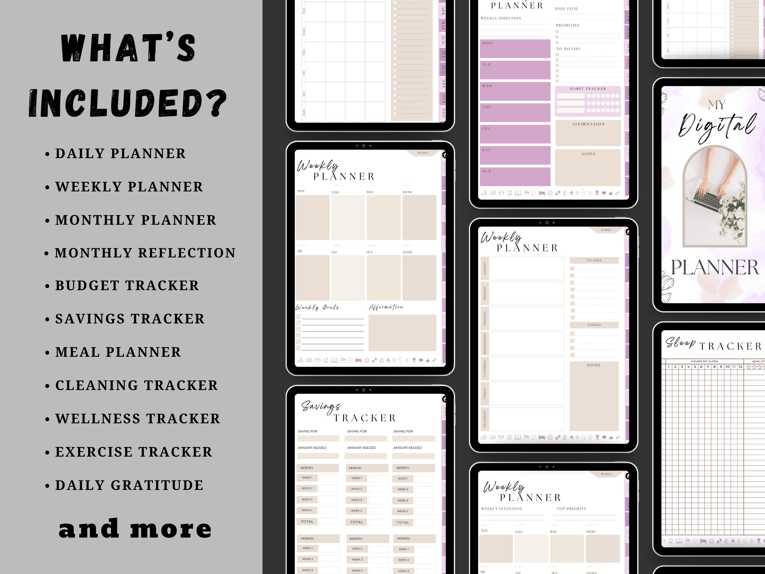 Premium Undated PORTRAIT Digital Planner, Weekly Digital Calendar ...