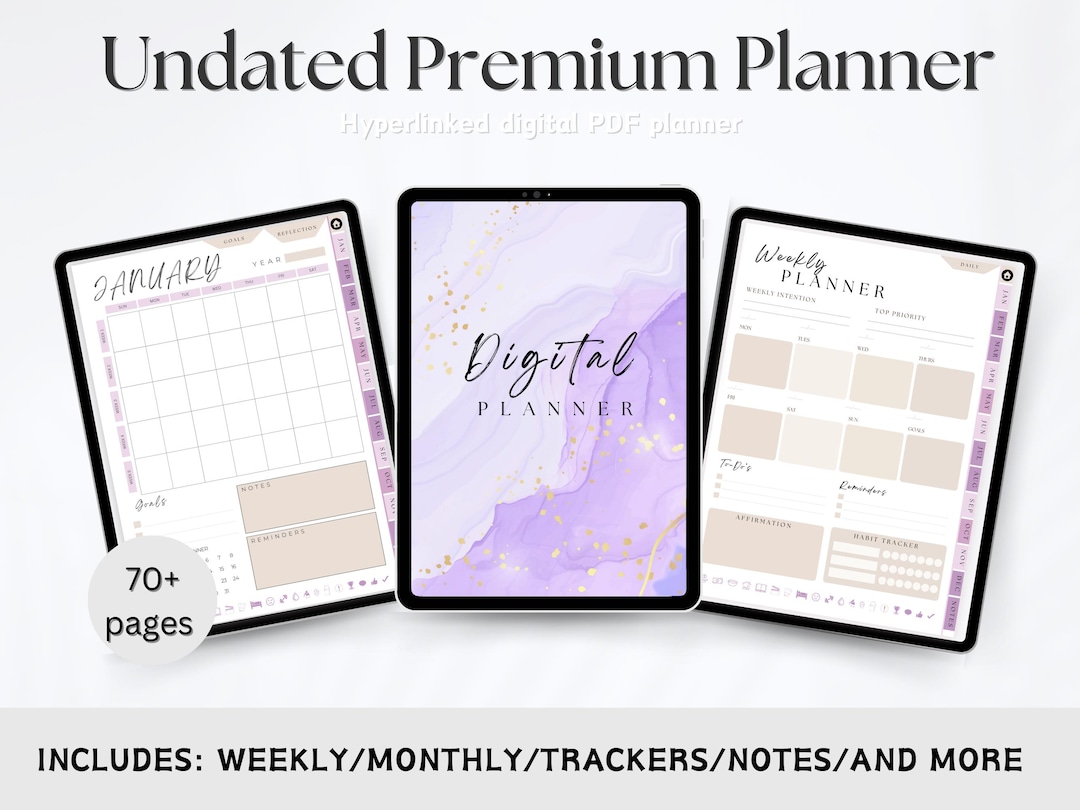 Premium Undated PORTRAIT Digital Planner, Weekly Digital Calendar ...