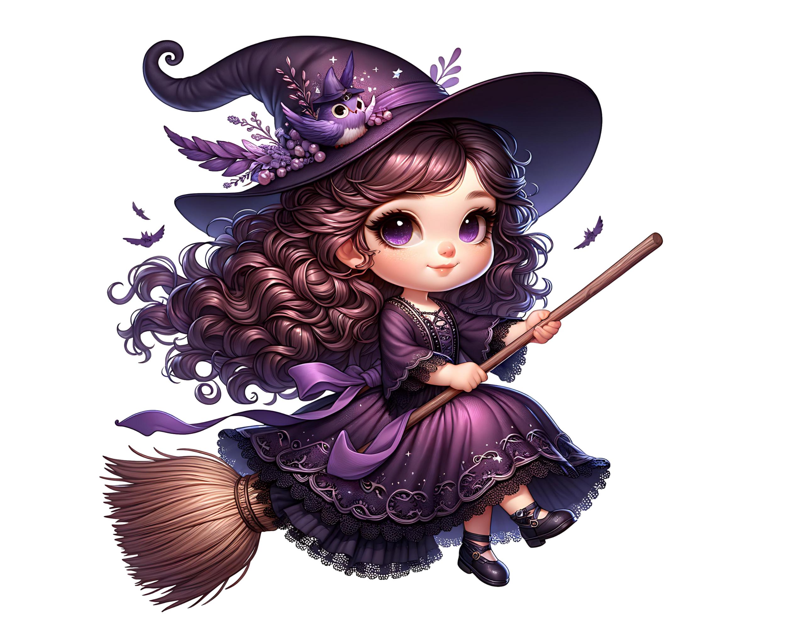 Cute Witch Girl Clipart Bundle, Halloween Graphics (PNG) - Etsy