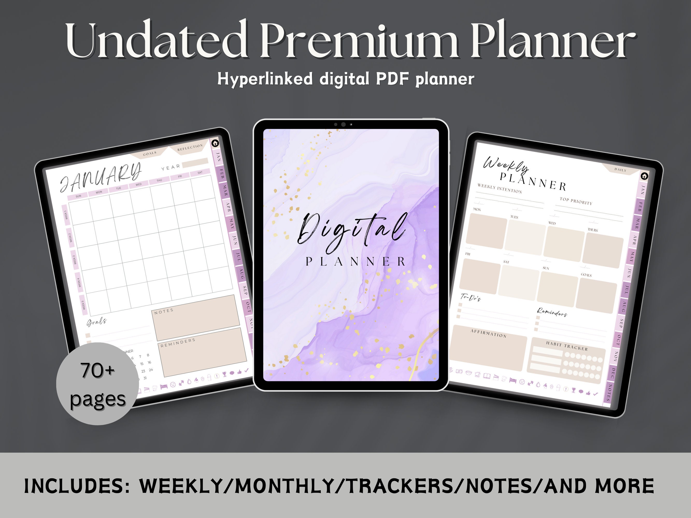 Premium Undated PORTRAIT Digital Planner, Weekly Digital Calendar ...
