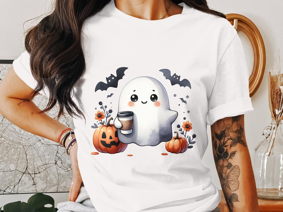 Cute Halloween Ghost Holding Coffee PNG, Digital Download, T-shirt ...