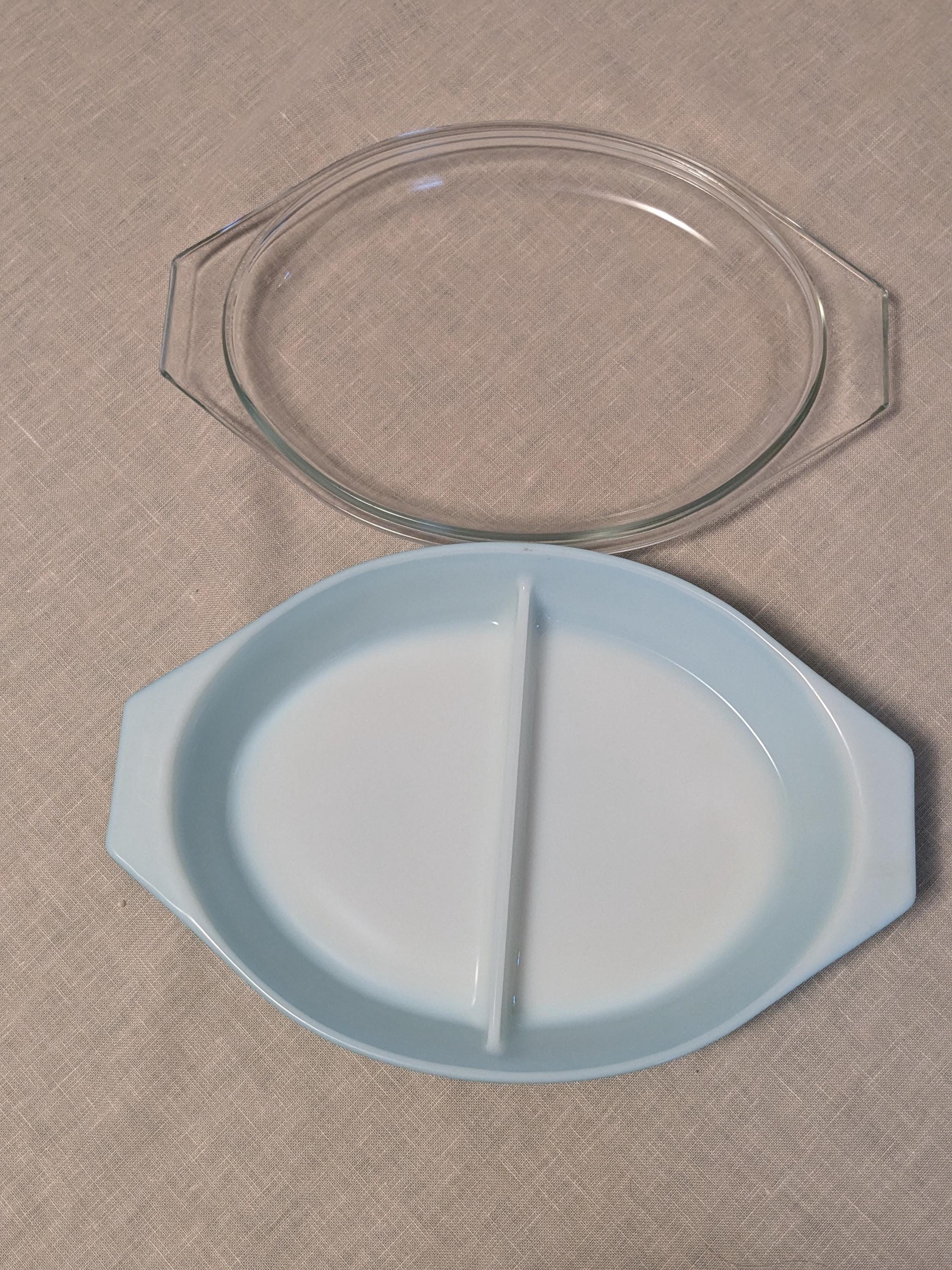 1960s Vintage MCM Pyrex Snowflake Casserole Turquoise Snowflake Separated Casserole Dish W Glass ...