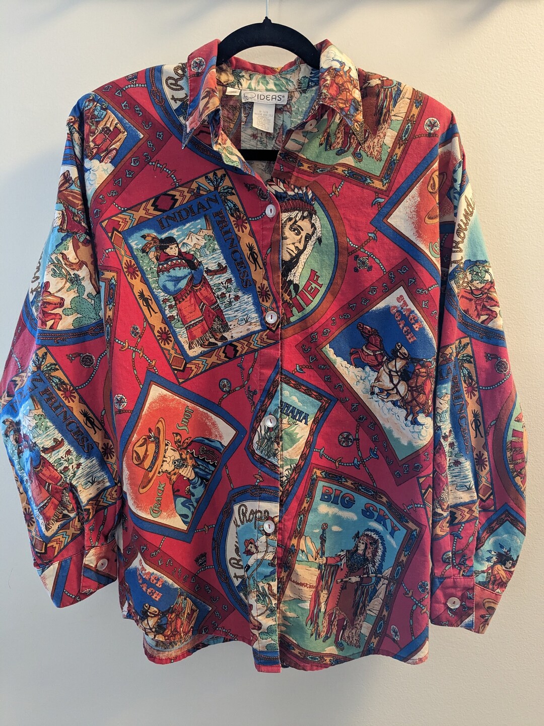 1980s Vintage Cowboys and Indians Long Sleeve Button up Shirt - Etsy