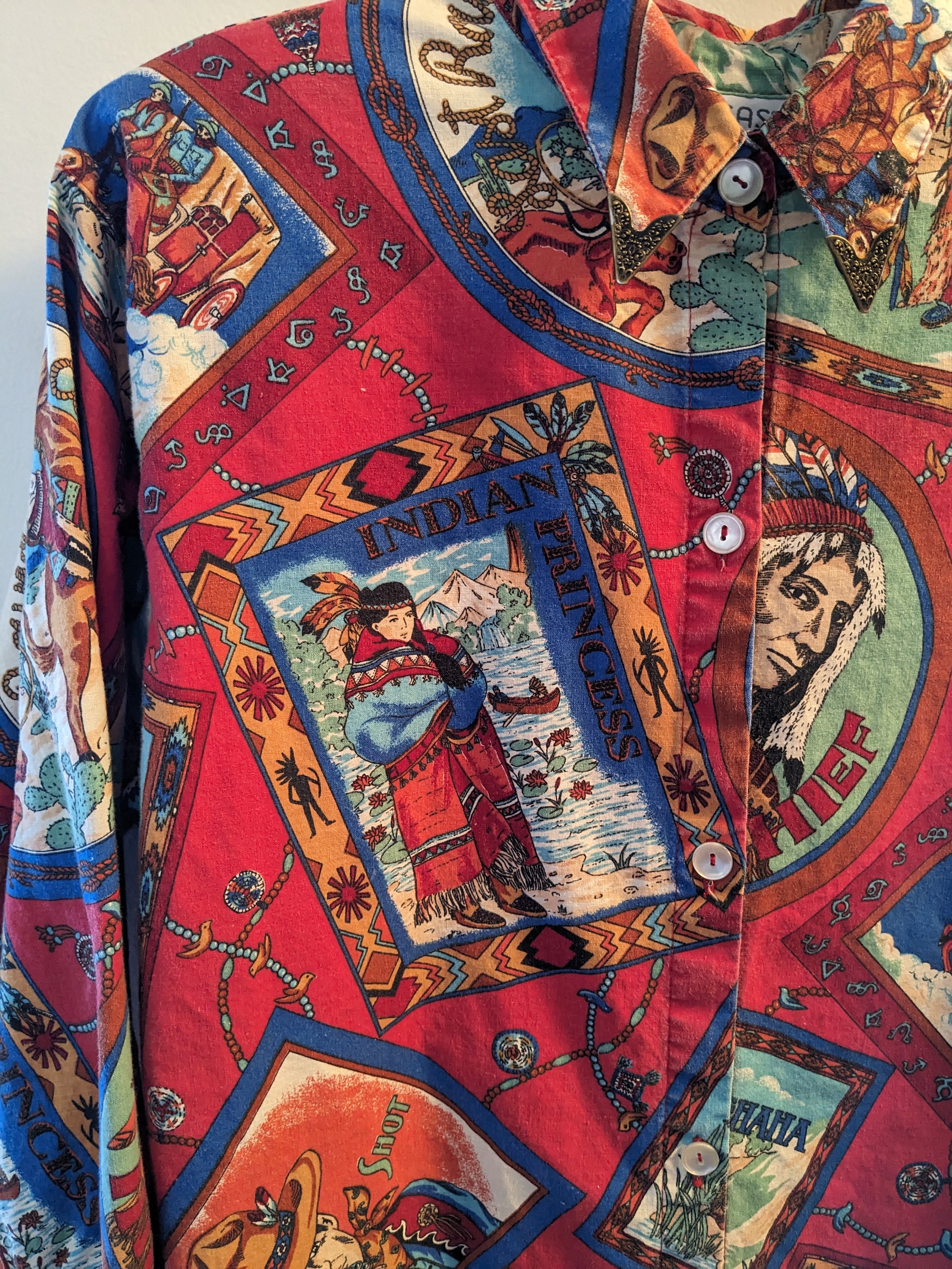 1980s Vintage Cowboys and Indians Long Sleeve Button up Shirt - Etsy