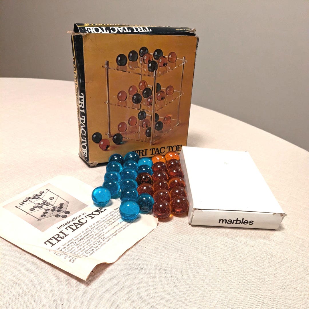 1973 Vintage Tri Tac Toe Marbles in Light Blue and Amber and ...