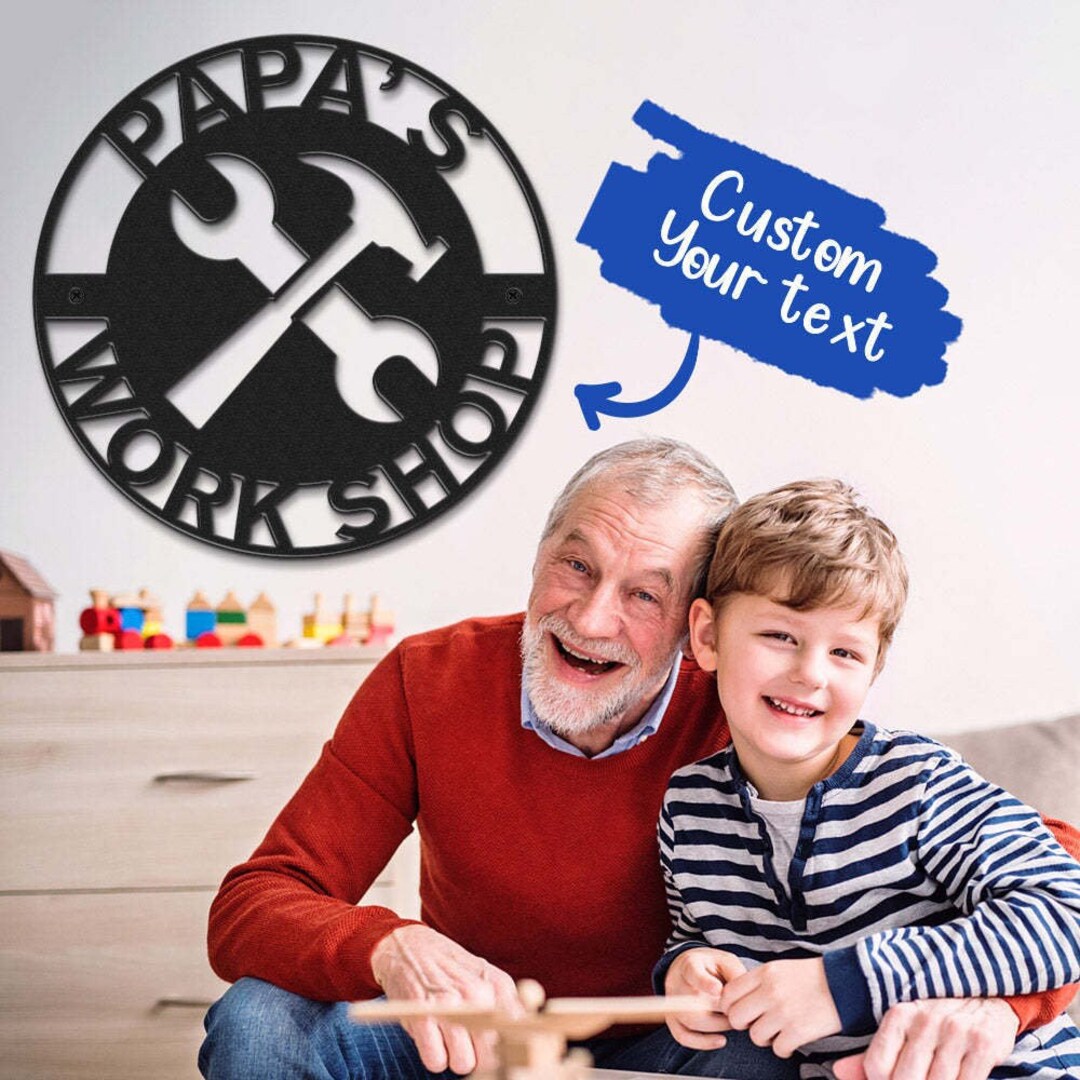 Papas Work Shop Custom Metal Sign, Personalized Fathers Day Sign for ...