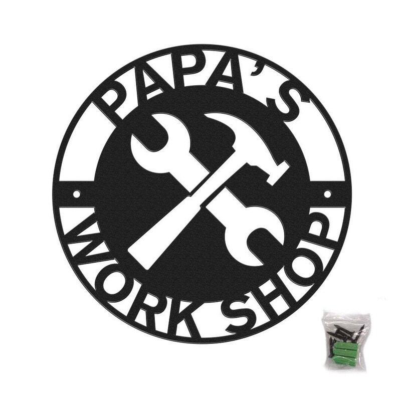 Papas Work Shop Custom Metal Sign, Personalized Fathers Day Sign for ...