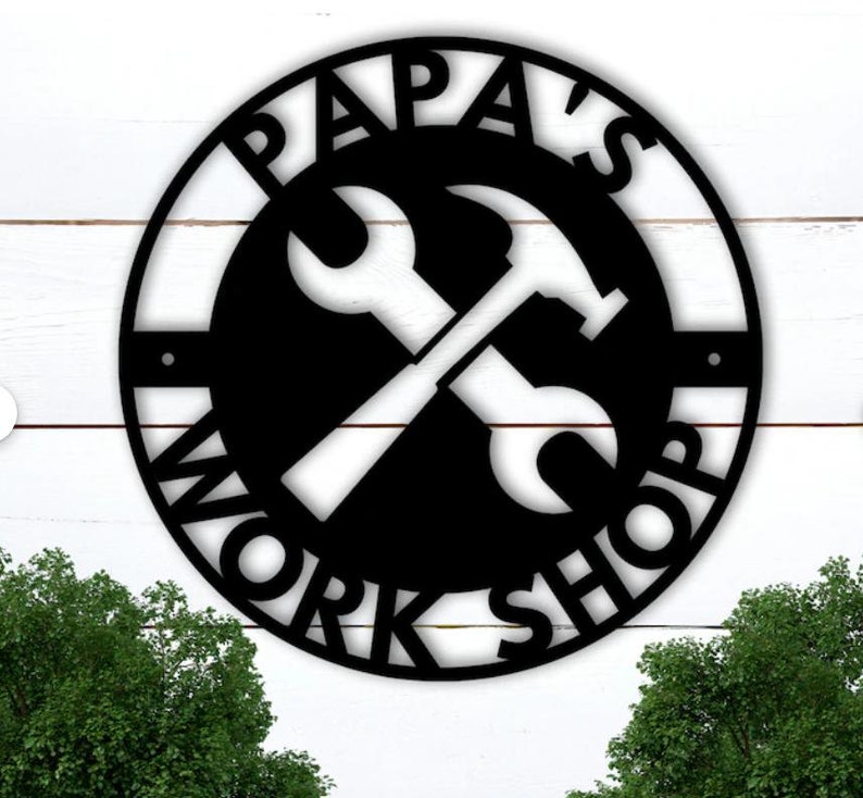 Papas Work Shop Custom Metal Sign, Personalized Fathers Day Sign for ...
