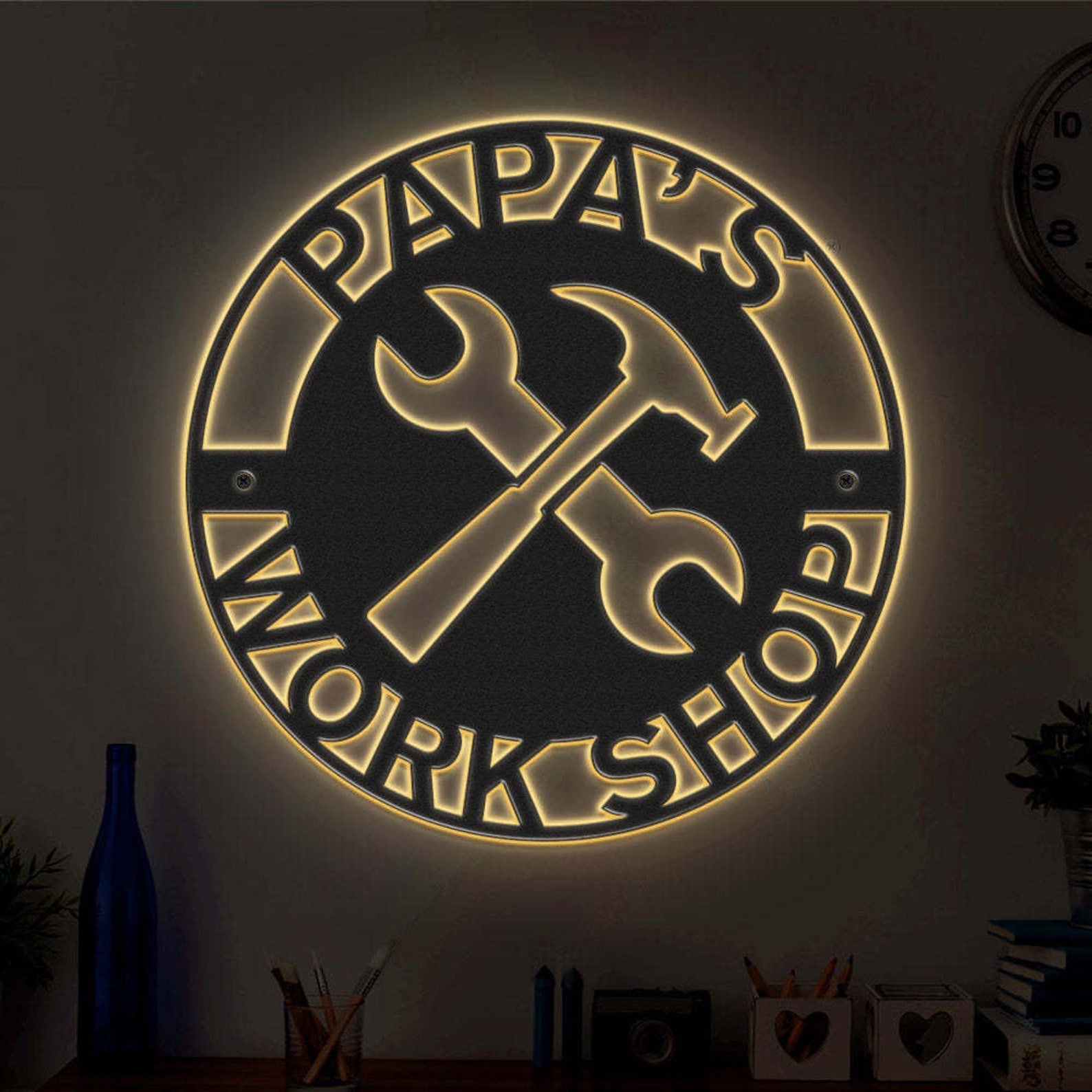 Papas Work Shop Custom Metal Sign, Personalized Fathers Day Sign for ...