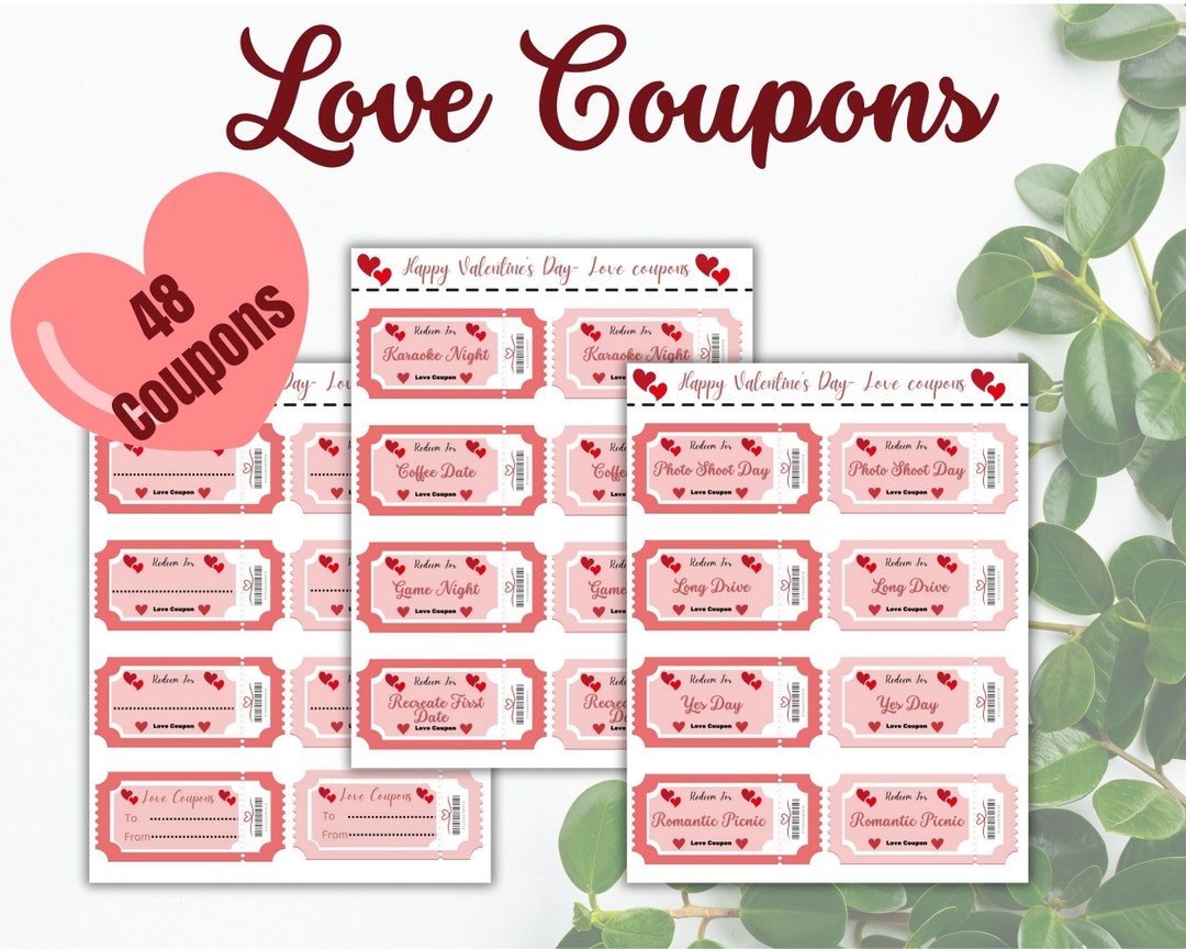 Printable Love Coupons, Gift for Her, Valentine's Day Gift, Gift for ...