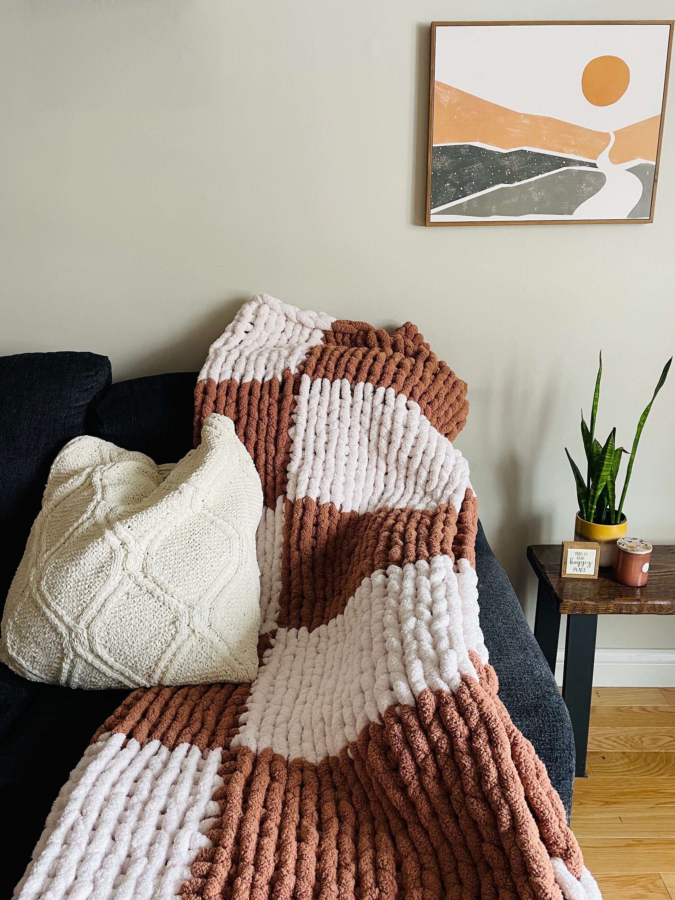 Checkered Chunky Knit Handmade Blankets - Etsy