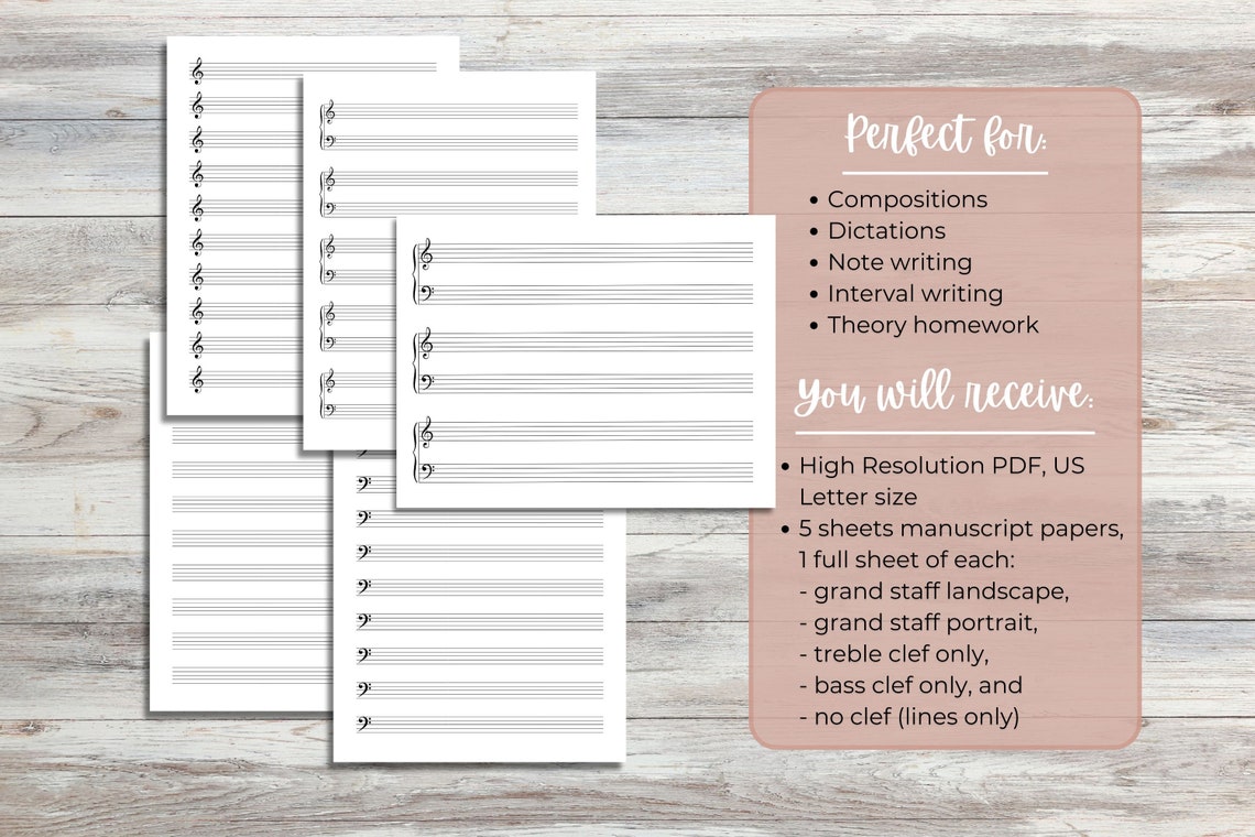 Blank Manuscript Paper | Printable Music Sheet Paper - Etsy