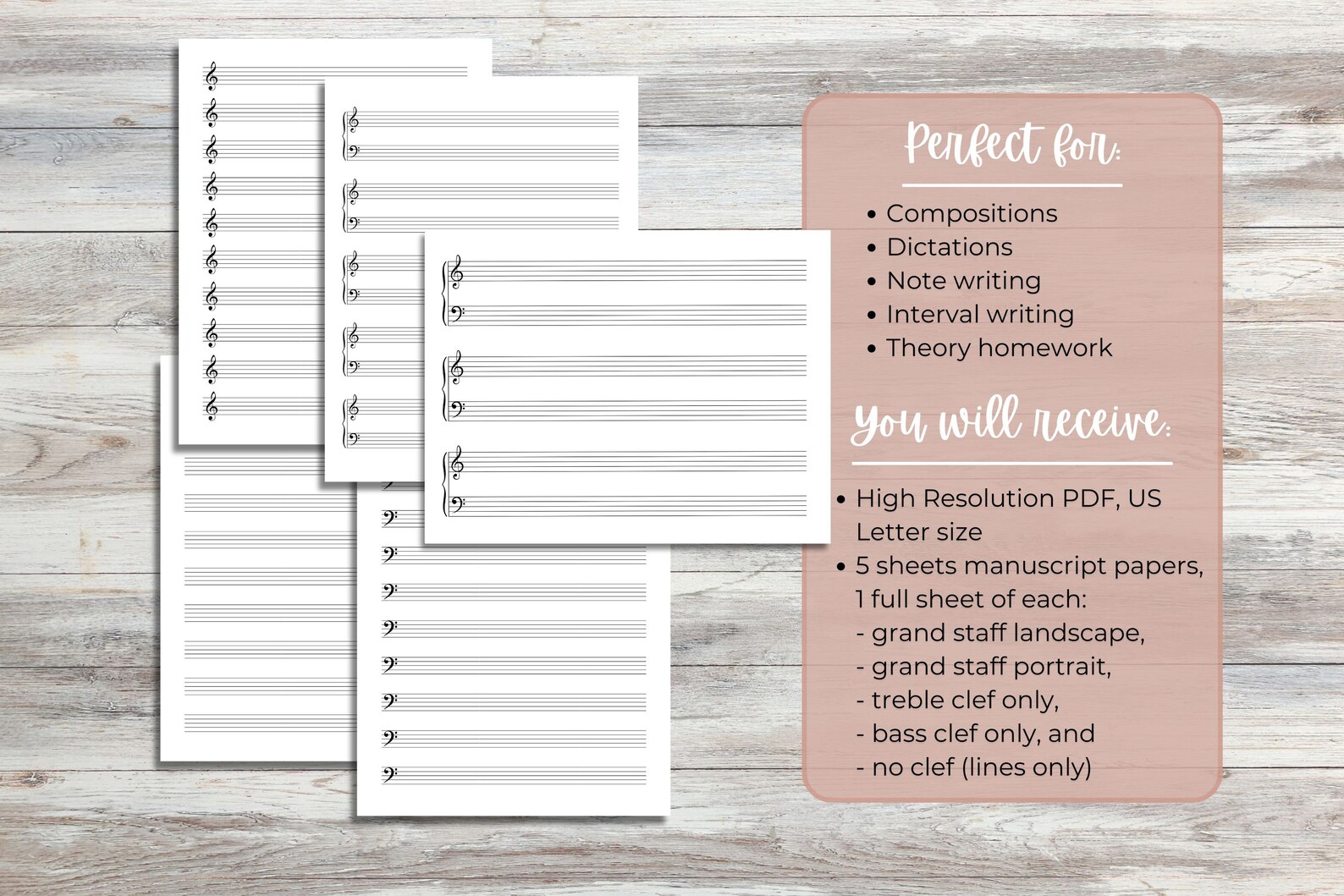 Blank Manuscript Paper | Printable Music Sheet Paper - Etsy