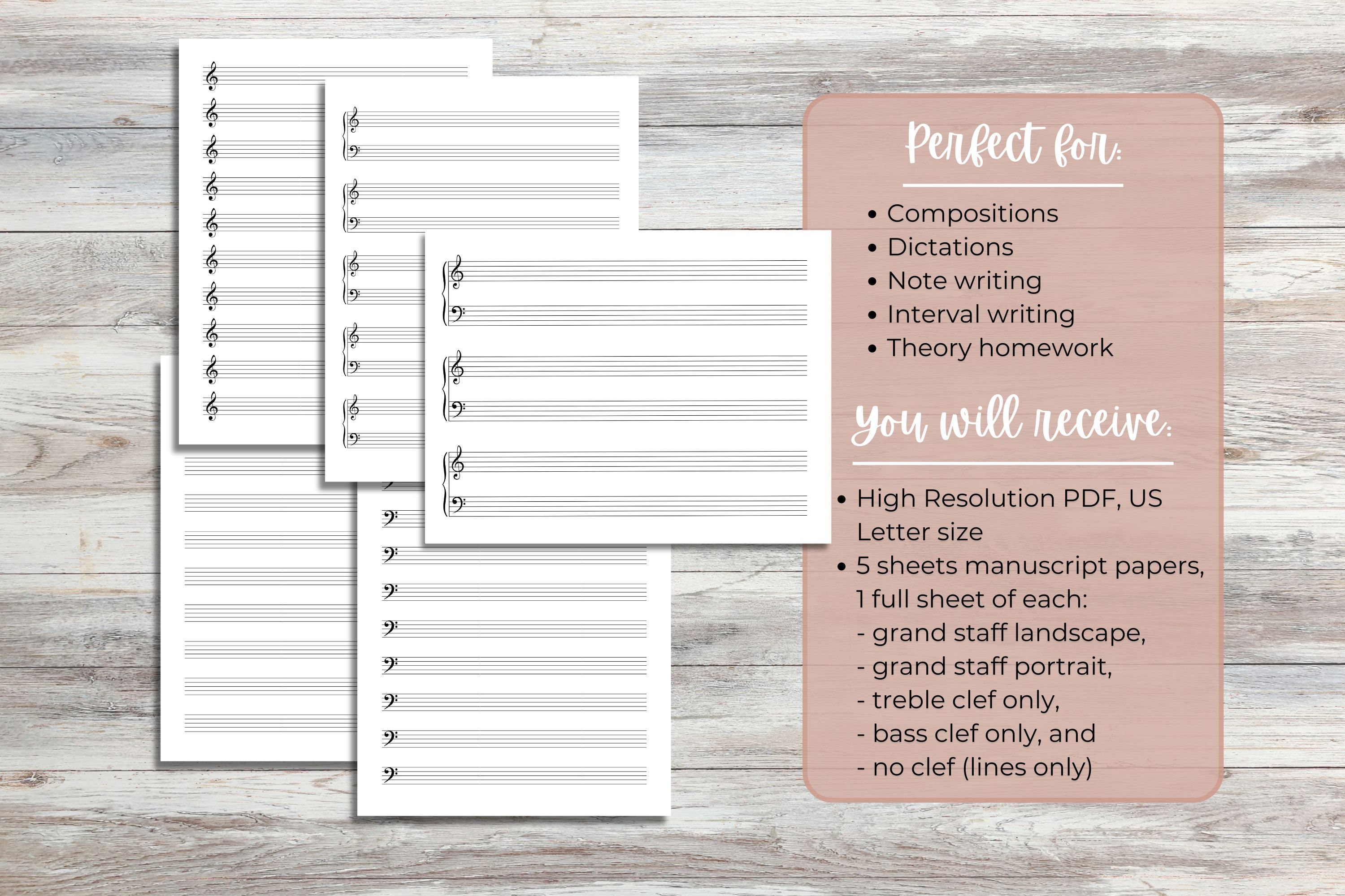 Blank Manuscript Paper | Printable Music Sheet Paper - Etsy