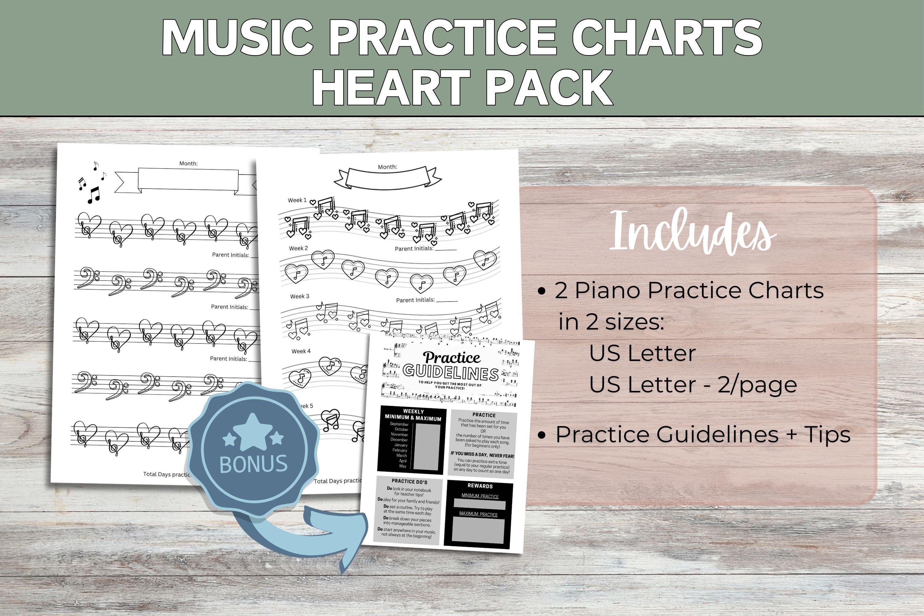 Printable Music Practice Charts: Heart Pack - Etsy
