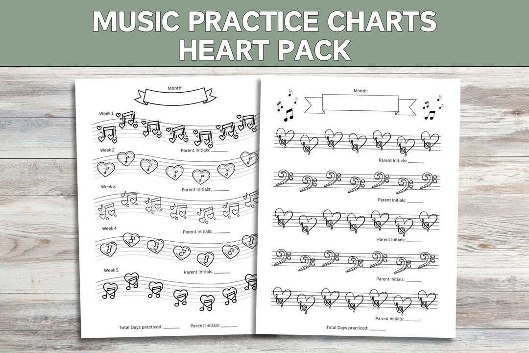 Printable Music Practice Charts: Heart Pack - Etsy
