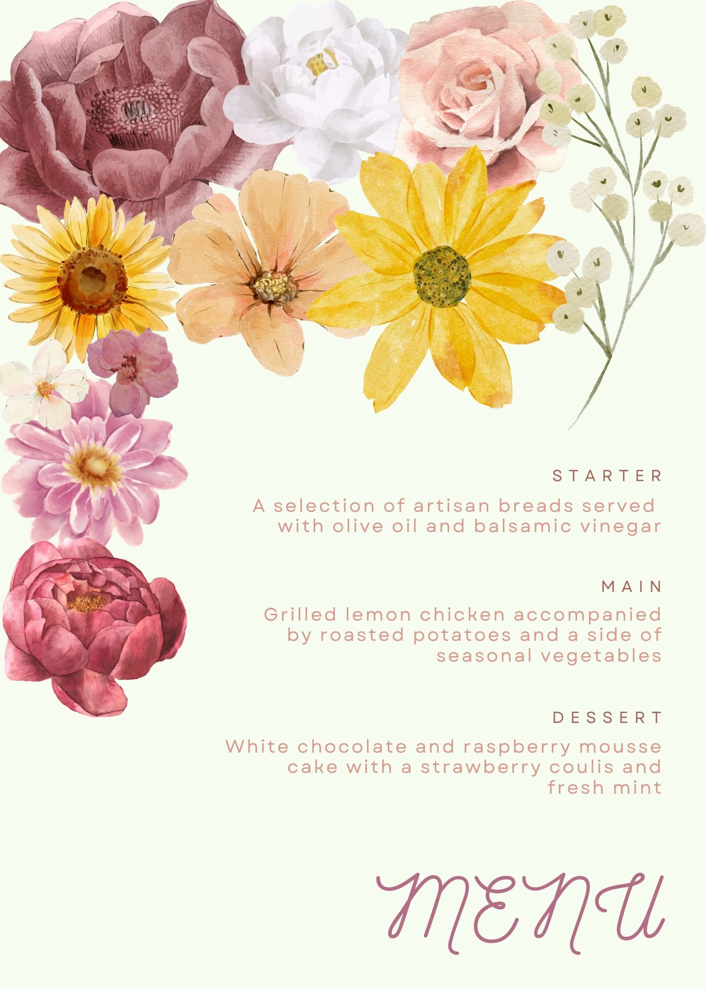 Bouquet Menu Canva Template, Customizable Digital Download Dinner Party ...