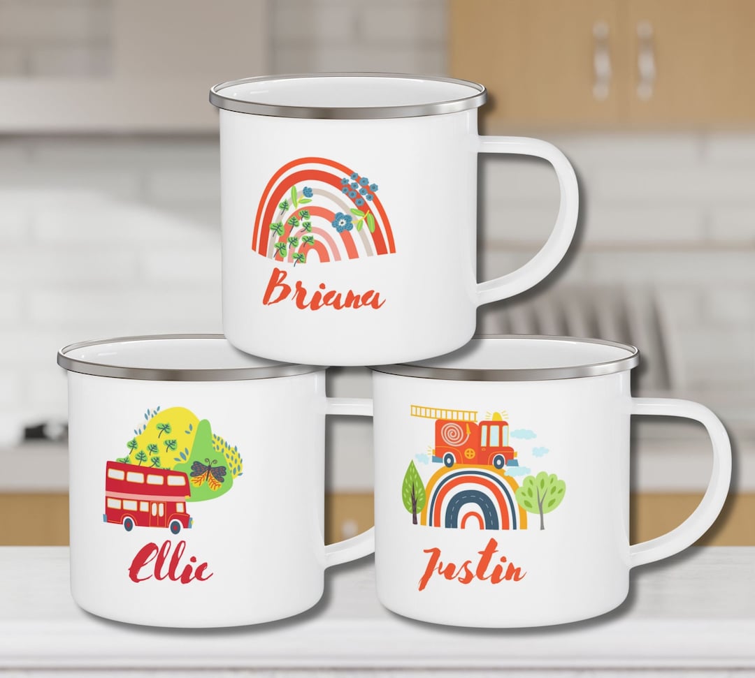 Personalized Enamel Name Cup Fire Truck Cup Rainbow Coffee - Etsy