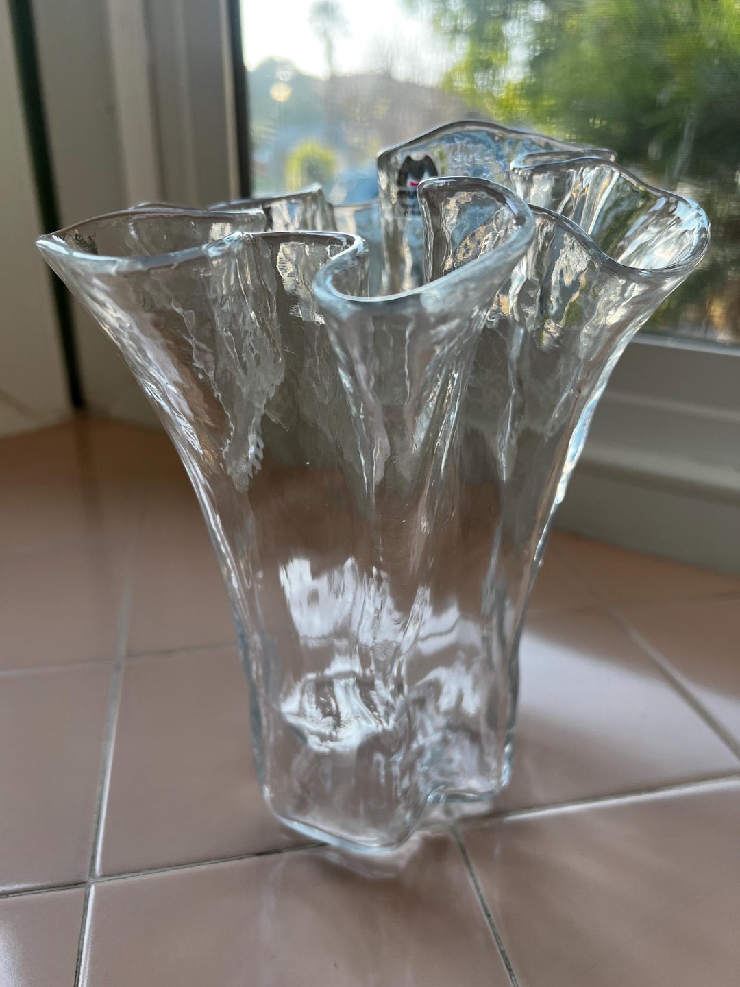 Vintage Scandinavian Handkerchief Art Vase Clear Ribbons Muurlan Lasi ...
