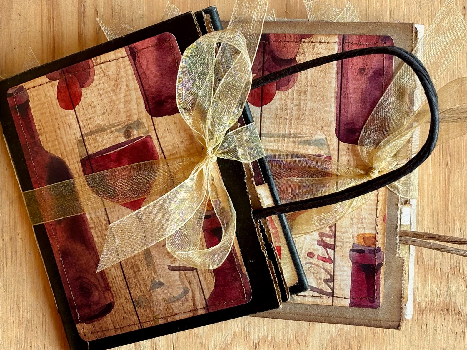 Wine Bag Journal, Handmade, Mini Notes Section, Dyed Pages, Ribbon ...