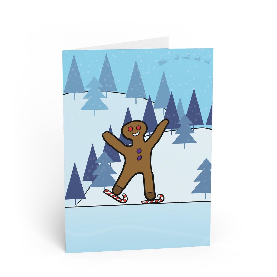 Christmas Gingerbread Man Ice Skating Greeting Cards, Holiday Santa ...