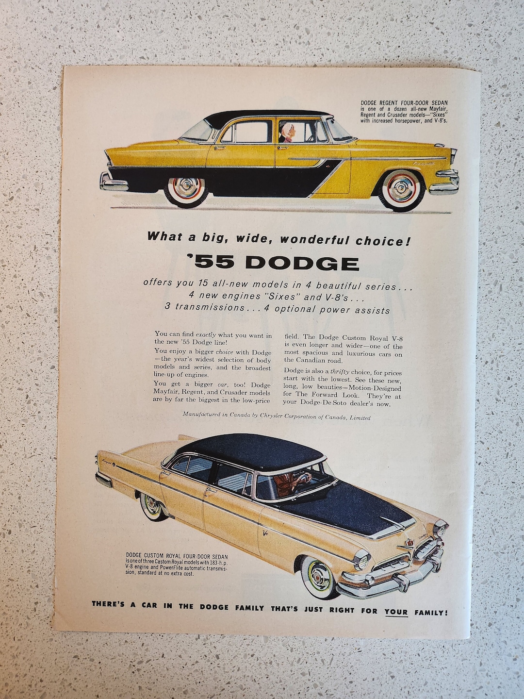1955 Dodge Regent Sedan Ad From TIME Magazine June 20, 1955 Canadian ...
