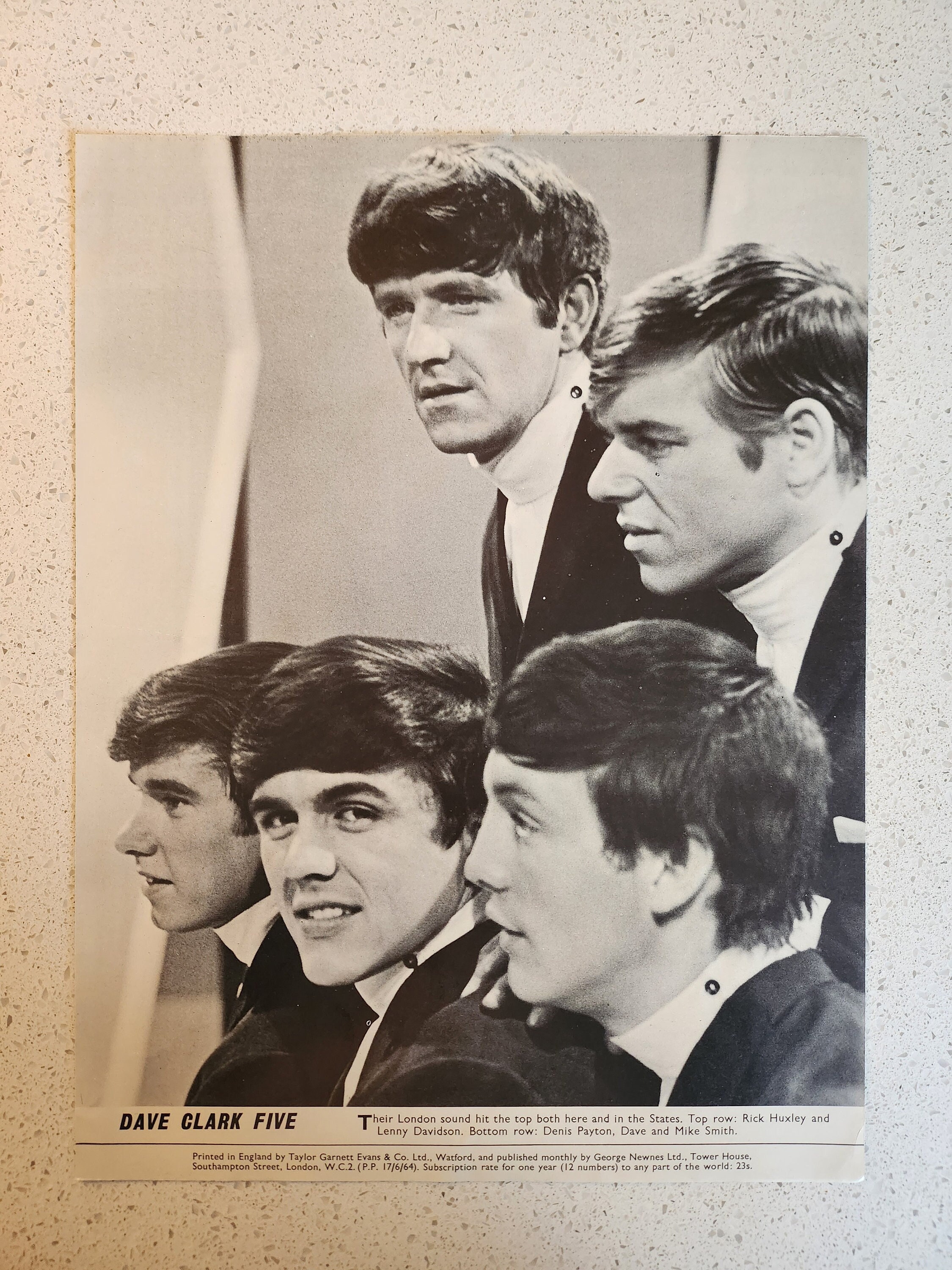 Rare Dave Clark Five Poster From Pop Pics Super Magazine 1964, No. 17 ...