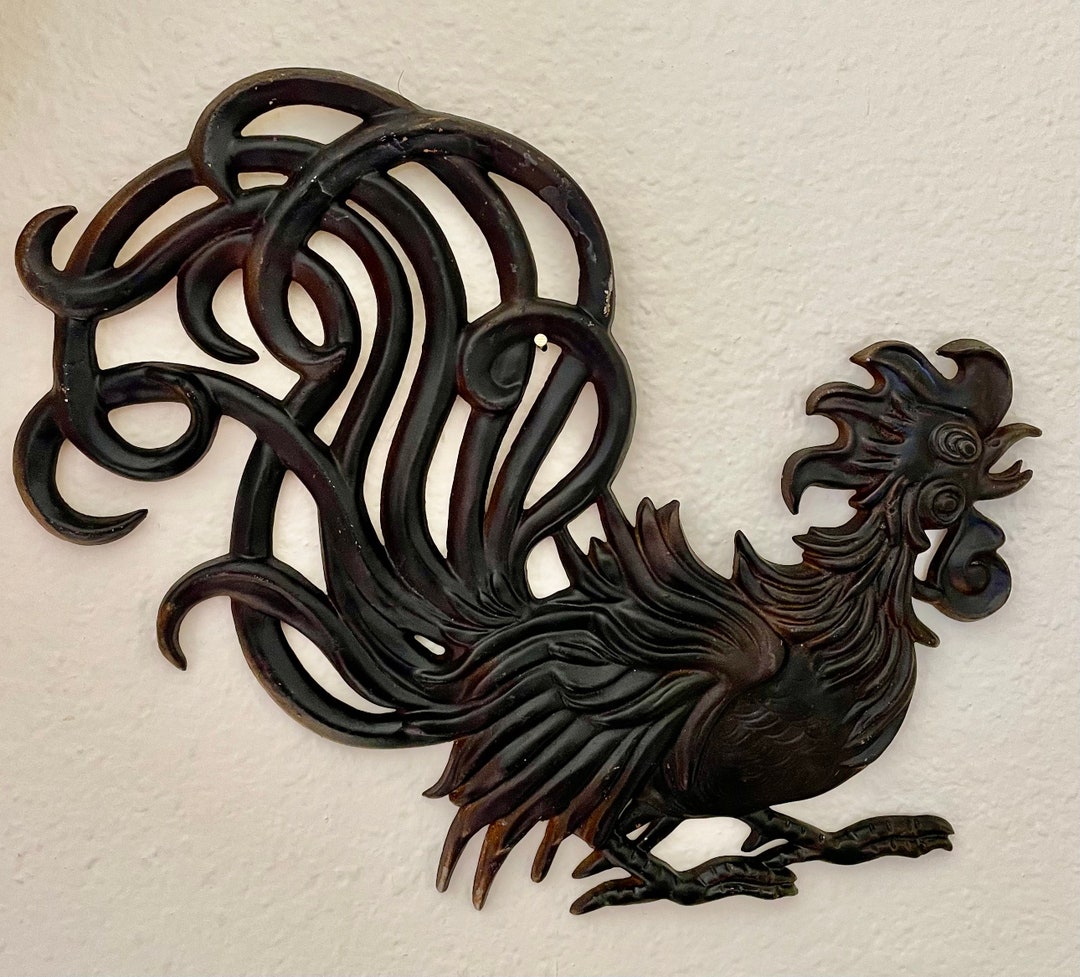 Vermay 1960s Black Rooster Hanging Plaque - Etsy