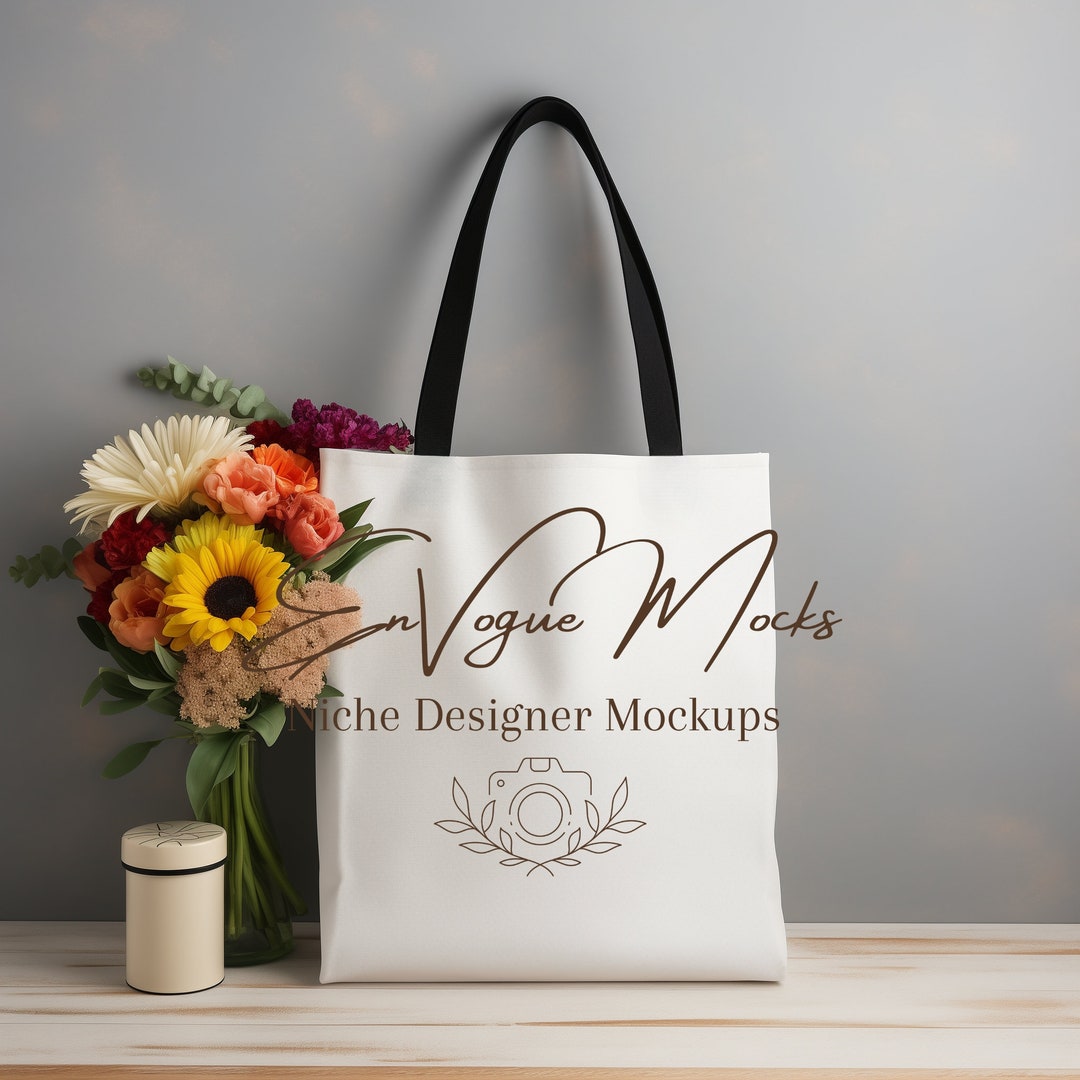 Tote Bag Mockup for Spring AOP Black Handle Tote Bag Mock up Printify ...